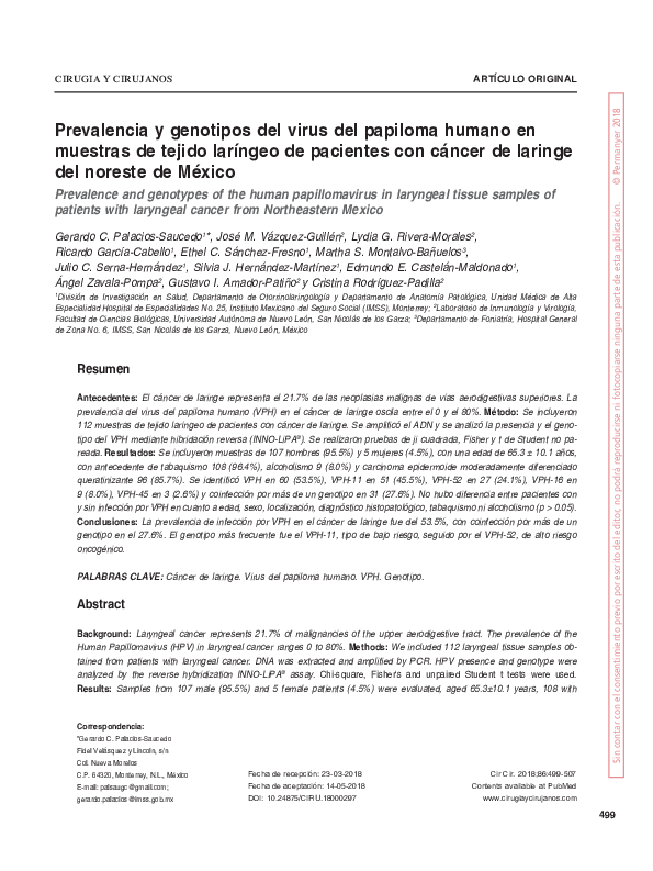 (PDF) Prevalencia y genotipos del virus del papiloma humano en muestras ...