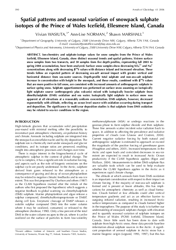 (PDF) Spatial patterns and seasonal variation of snowpack sulphate ...