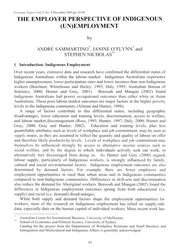 (PDF) 'The employer perspective on Indigenous (un)employment',