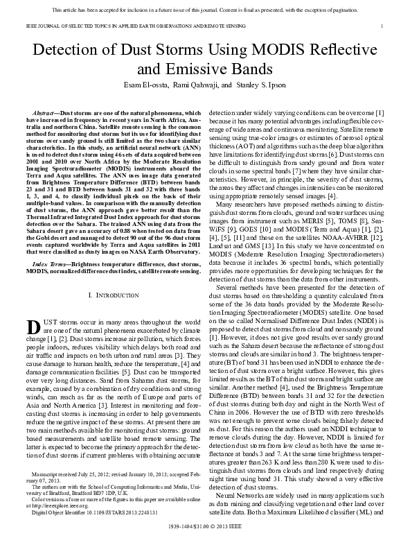 (PDF) Detection of Dust Storms Using MODIS Reflective and Emissive Bands