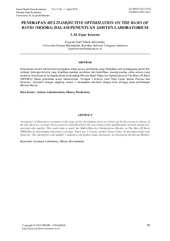 Pdf Penerapan Multi Objective Optimization On The Basis Of Ratio