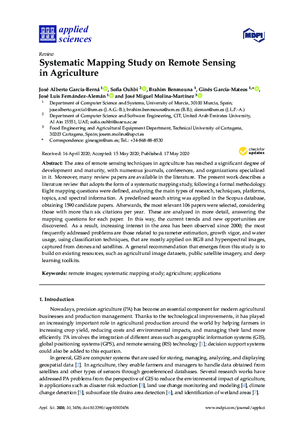 (PDF) Systematic Mapping Study on Remote Sensing in Agriculture | BRAHIM BENMOUNA - Academia.edu