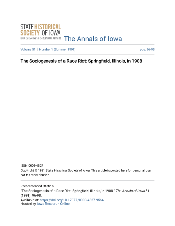(PDF) The Sociogenesis of a Race Riot: Springfield, Illinois, in 1908 ...
