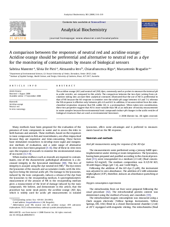 (PDF) A comparison between the responses of neutral red and acridine ...