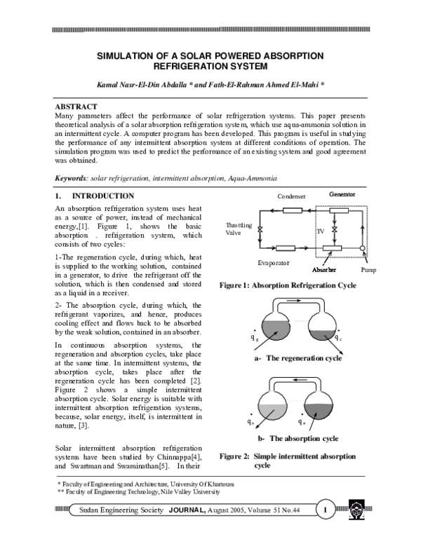 (PDF) Simulation of a Solar Powered Absorption Refrigeration System