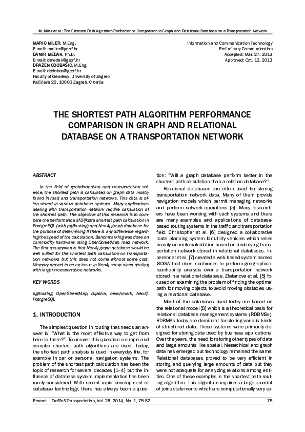 Pdf A Shortest Path Algorithm Performance Comparison In Graph And Relational Database On A