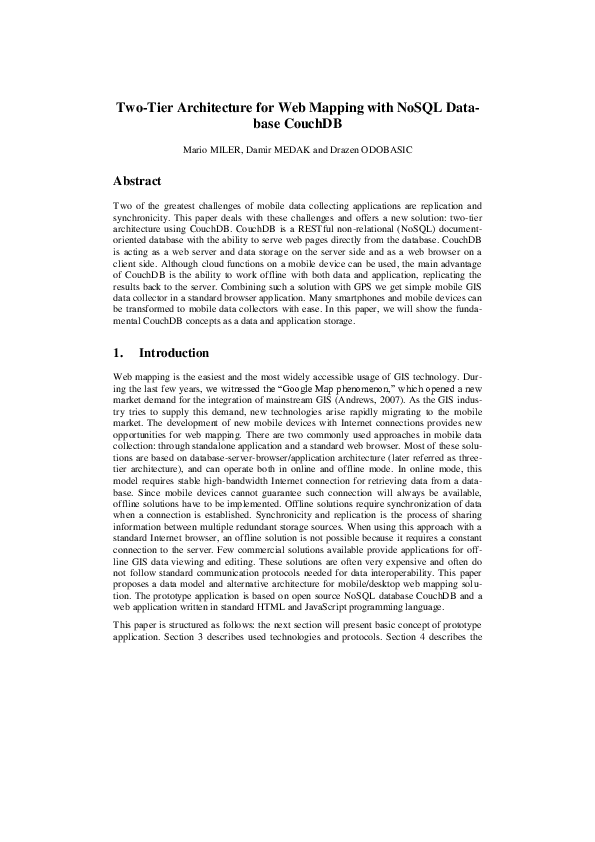 Pdf Couchdb Based Two Tier Mobile Gis Architecture