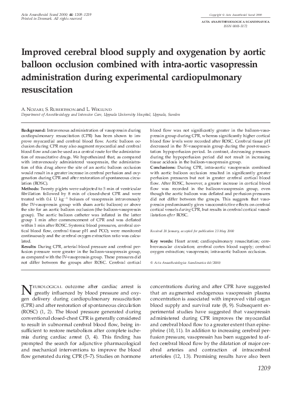 (PDF) Improved cerebral blood supply and oxygenation by aortic balloon occlusion combined with ...