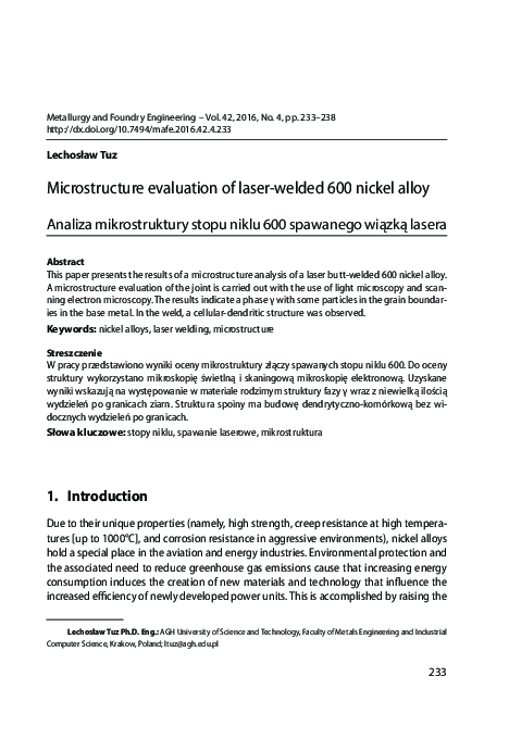 (PDF) Microstructure Evaluation of Laser-Welded 600 Nickel Alloy
