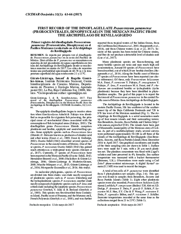 (PDF) FIRST RECORD OF THE DINOFLAGELLATE Prorocentrum panamense ...