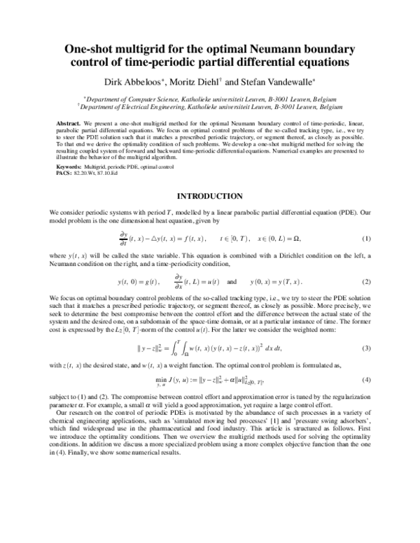 Pdf One Shot Multigrid For The Optimal Neumann Boundary Control Of Time Periodic Partial