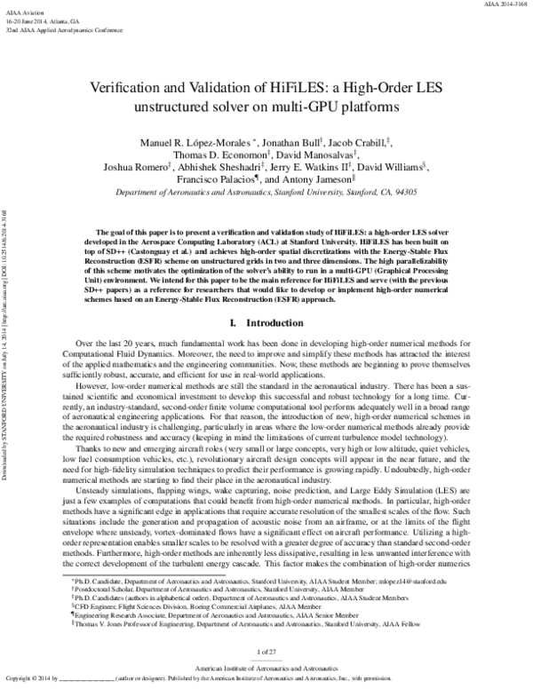 Pdf Verification And Validation Of Hifiles A High Order Les Unstructured Solver On Multi Gpu