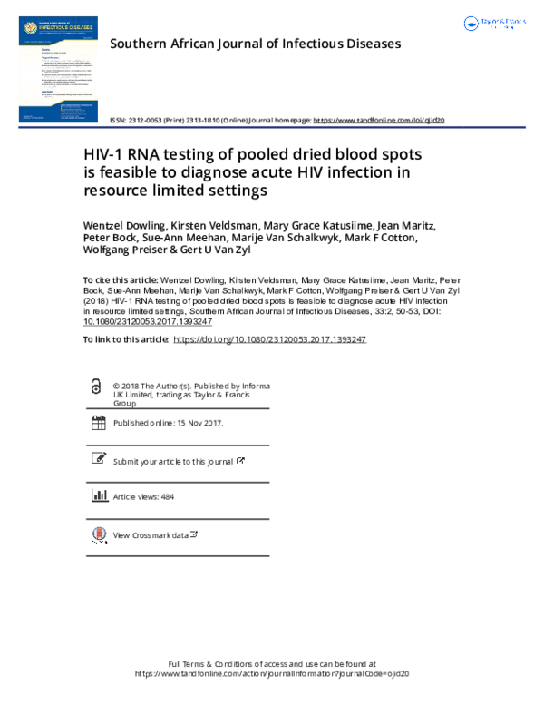 (PDF) HIV-1 RNA testing of pooled dried blood spots is feasible to ...