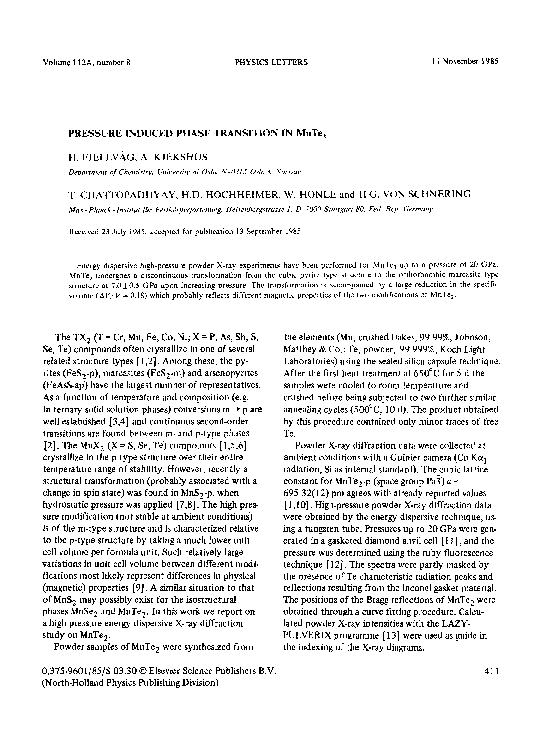 (PDF) Pressure induced phase transition in MnTe2