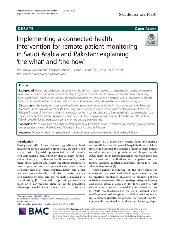 (PDF) Implementing a connected health intervention for remote patient ...