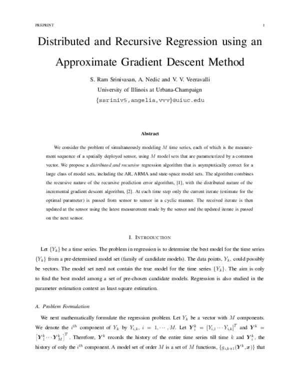 Pdf Distributed And Recursive Regression Using An Approximate Gradient Descent Method