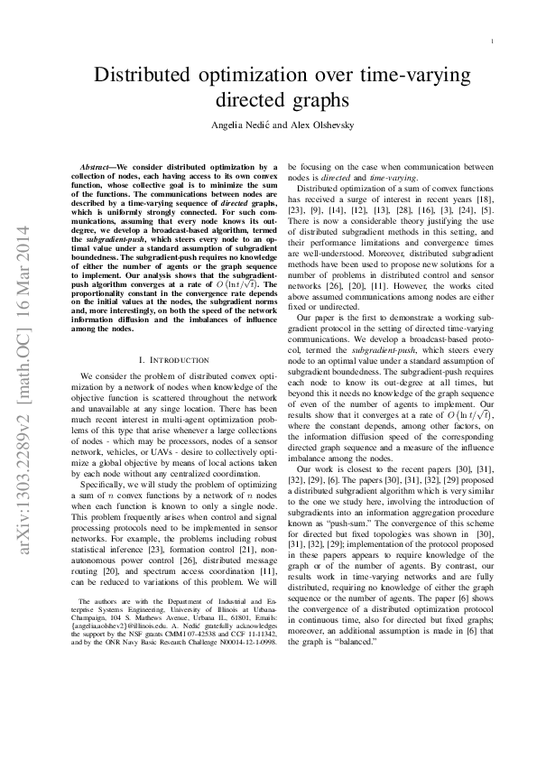 Pdf Distributed Optimization Over Time Varying Directed Graphs