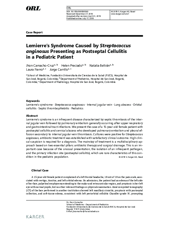 (PDF) Lemierre’s Syndrome Caused by Streptococcus anginosus Presenting ...