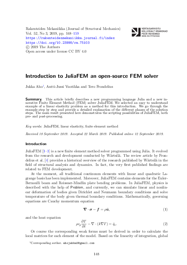 (PDF) Introduction to JuliaFEM, an open source FEM solver