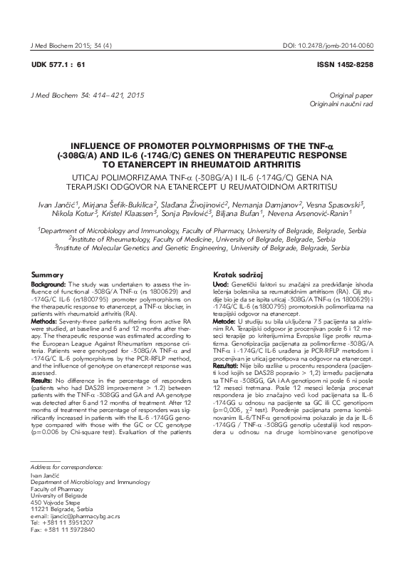 (PDF) Influence of Promoter Polymorphisms of the TNF-α (-308G/A) and IL ...