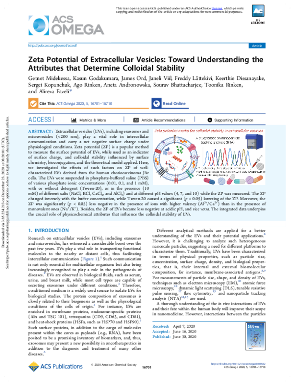 (PDF) Zeta Potential of Extracellular Vesicles: Toward Understanding ...