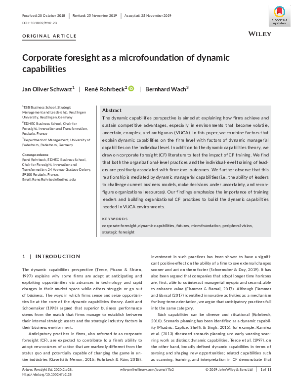 (PDF) Corporate foresight as a microfoundation of dynamic capabilities (PDF) Corporate foresight as a microfoundation of dynamic capabilities