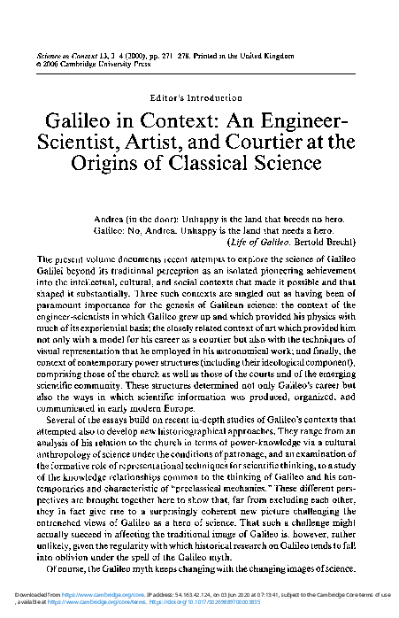 (PDF) Galileo in Context: An Engineer-Scientist, Artist, and Courtier ...