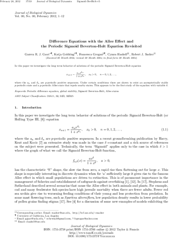 (PDF) Difference equations with the Allee effect and the periodic ...