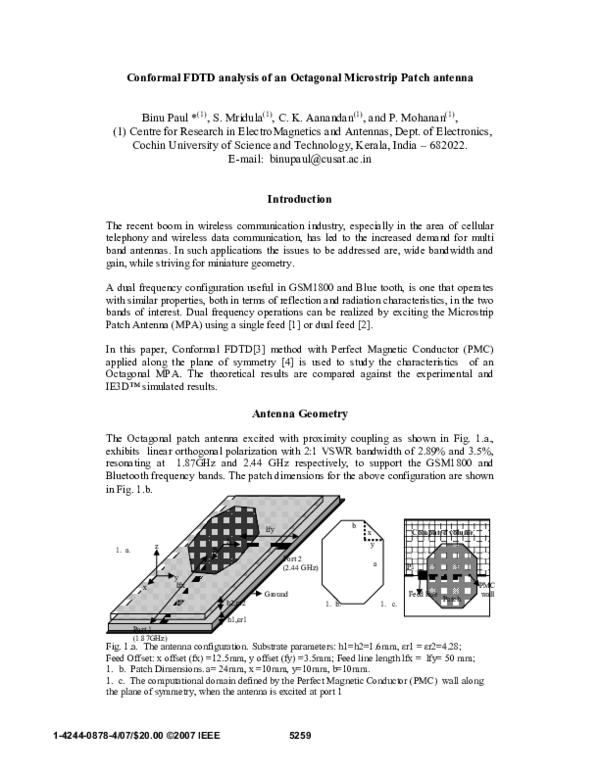 Pdf Conformal Fdtd Analysis Of An Octagonal Microstrip Patch Antenna