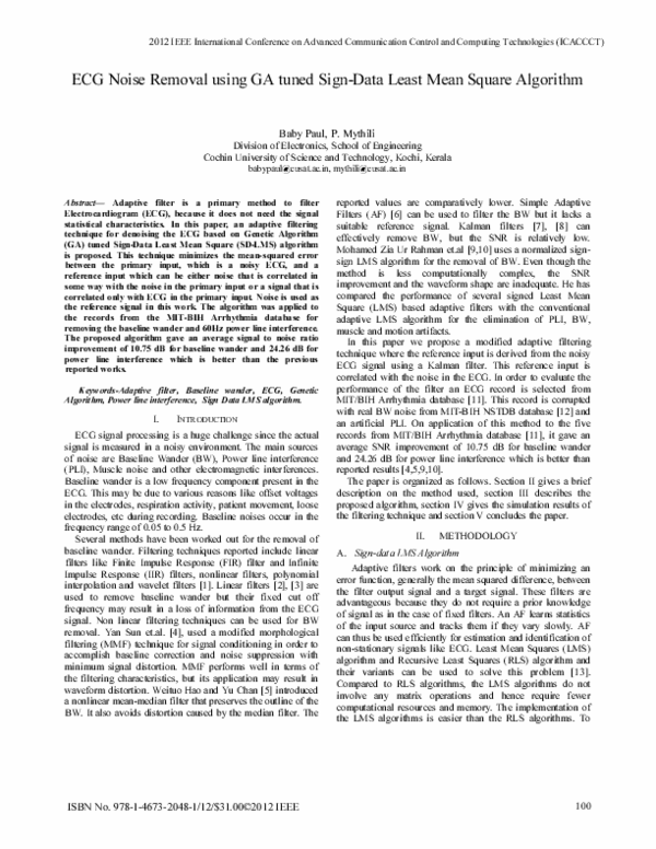 (PDF) ECG noise removal using GA tuned sign-data least mean square algorithm