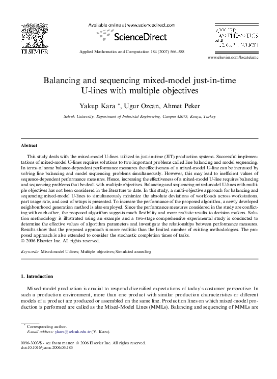 Pdf Balancing And Sequencing Mixed Model Just In Time U Lines With Multiple Objectives