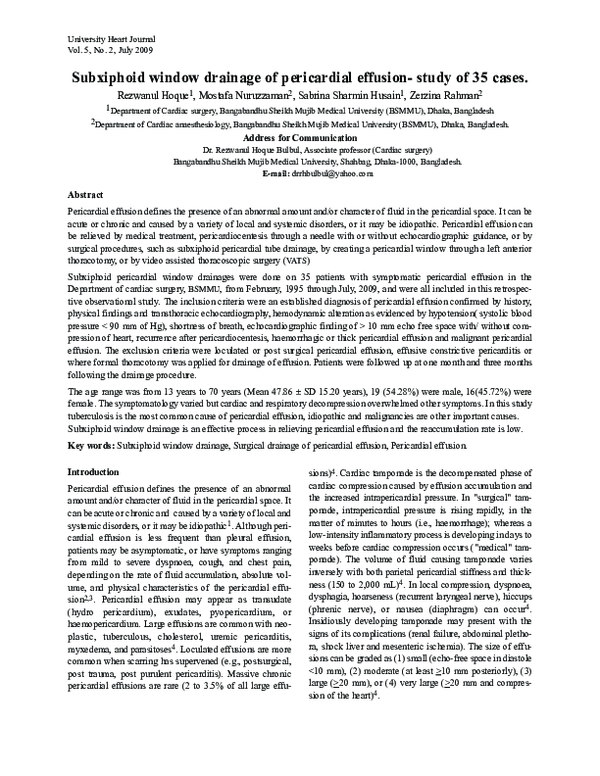 (PDF) Subxiphoid window drainage of pericardial effusion - study of 35 ...