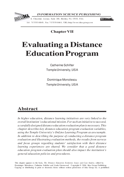(PDF) Evaluating a Distance Education Program