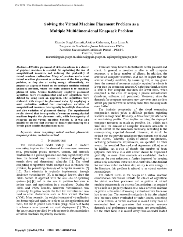(PDF) Solving the Virtual Machine Placement Problem as a Multiple Multidimensional Knapsack Problem