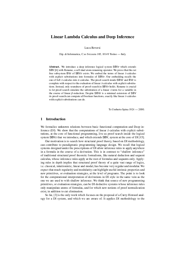 (PDF) Linear Lambda Calculus and Deep Inference