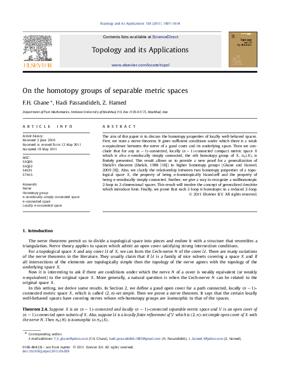 (PDF) On the homotopy groups of separable metric spaces
