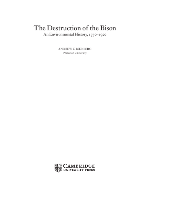 (PDF) The Destruction of the Bison: An Environmental History, 1750-1920