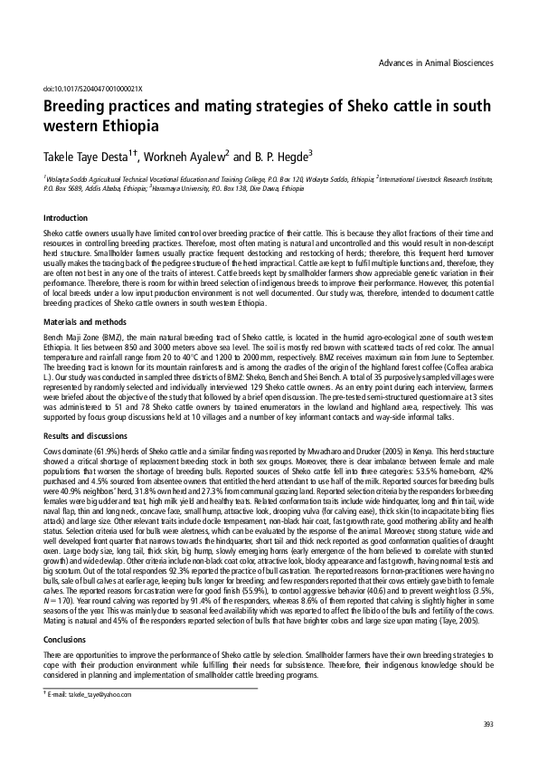 (PDF) Breeding practices and mating strategies of Sheko cattle in south ...