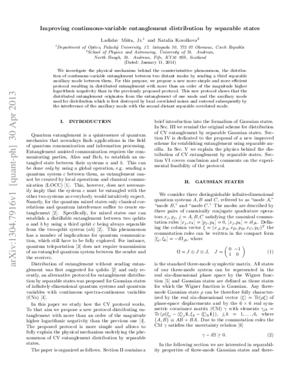 Pdf Improving Continuous Variable Entanglement Distribution By
