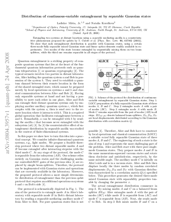 Pdf Entanglement Distribution Via Separable Gaussians