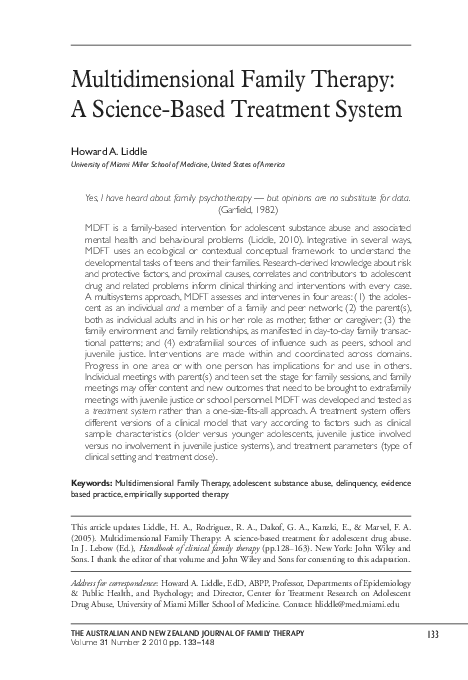 (PDF) Multidimensional Family Therapy: A Science-Based Treatment System