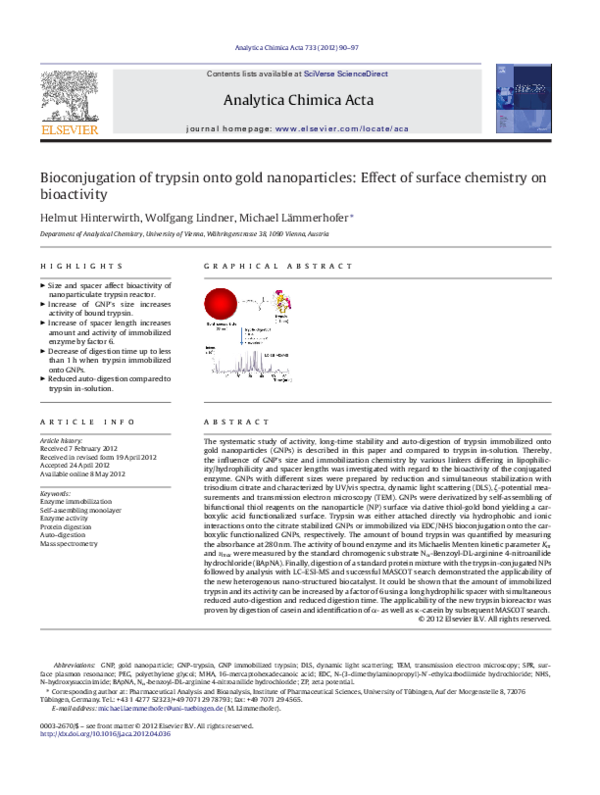 (PDF) Bioconjugation of trypsin onto gold nanoparticles: Effect of ...