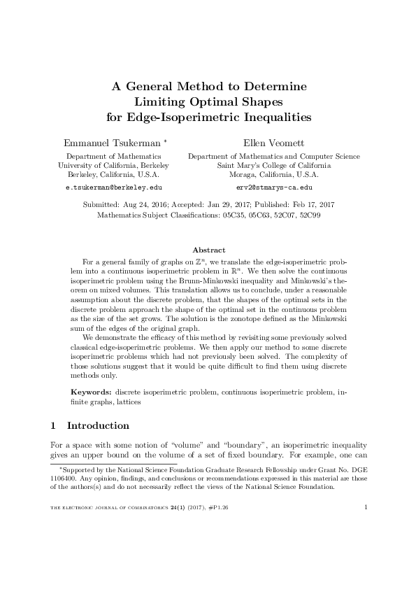 (PDF) A General Method to Determine Limiting Optimal Shapes for Edge-Isoperimetric Inequalities