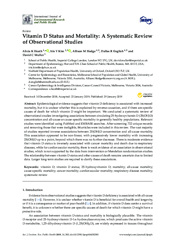Pdf Vitamin D Status And Mortality A Systematic Review Of