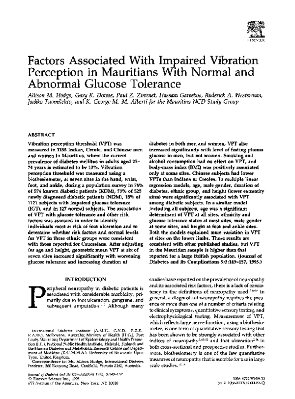 Pdf Test Retest Reliability Of Vibration Perception Threshold Test In
