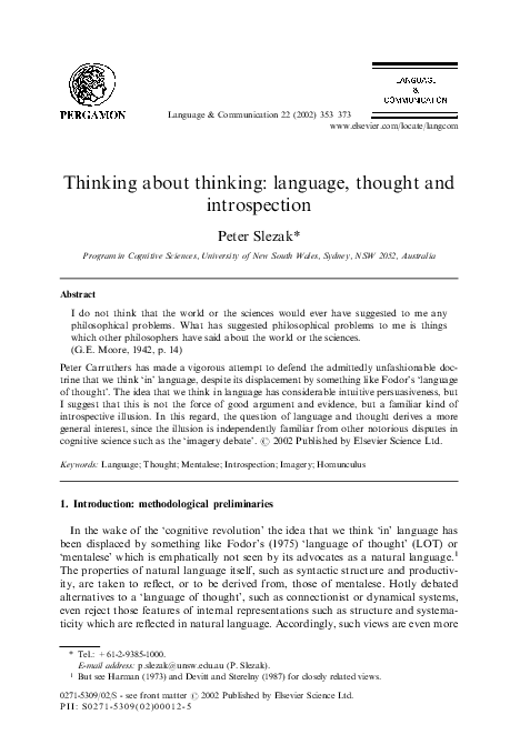 (PDF) Thinking about thinking: language, thought and introspection