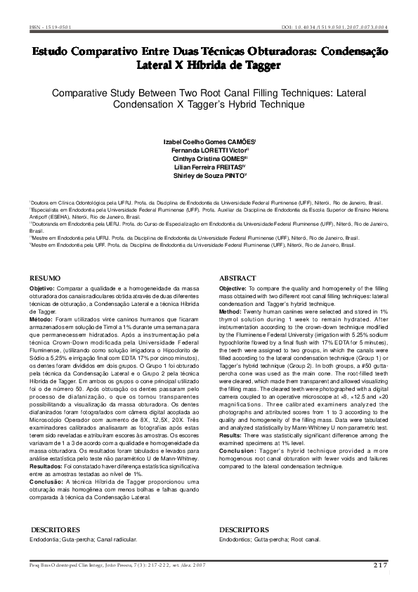 (PDF) Comparative Study Between Two Root Canal Filling Techniques ...