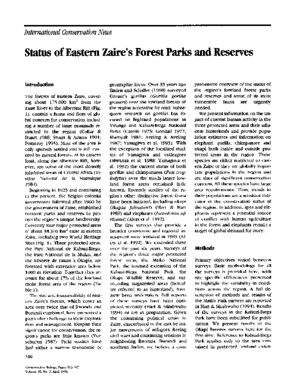 (PDF) Status of Eastern Zaire's Forest Parks and Reserves