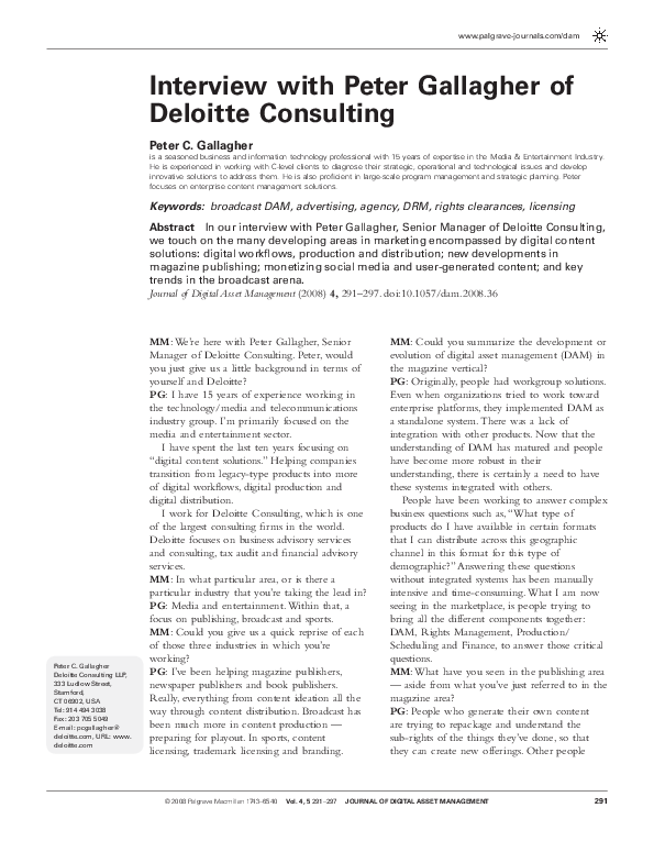 (PDF) Interview with Peter Gallagher of Deloitte Consulting