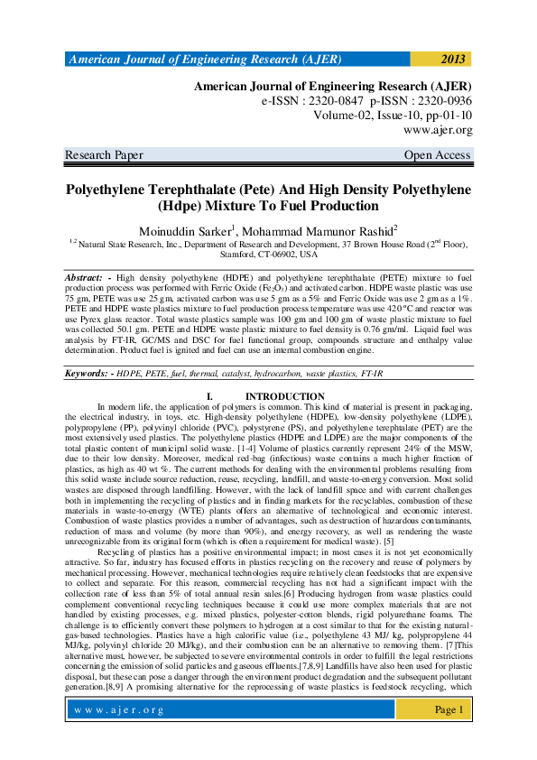 (PDF) Polyethylene Terephthalate (Pete) And High Density Polyethylene ...